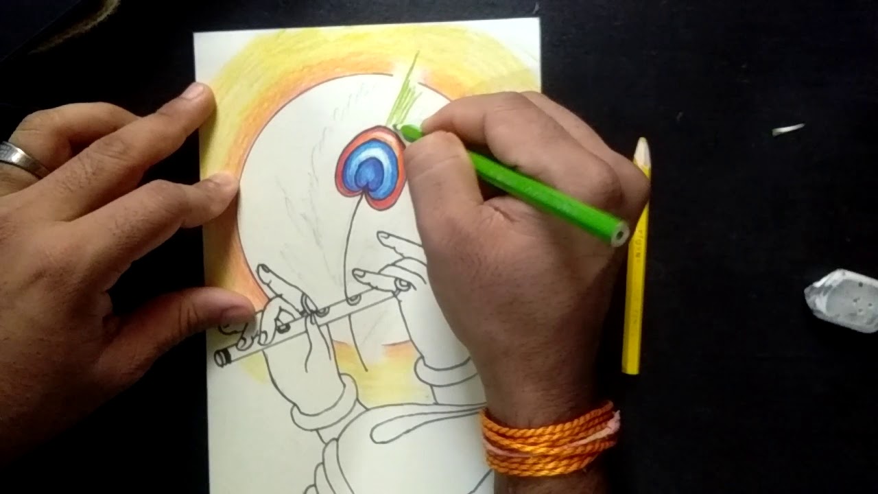 Colour pencil mor pankha basuri sketch - YouTube