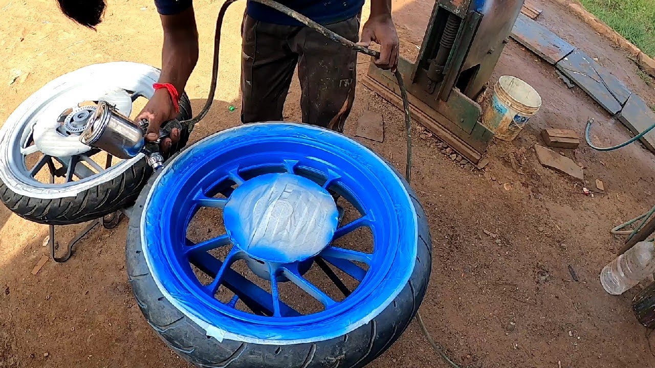 How to paint mag wheels||Wheel paint blue colour #r15v3 #bluepaint # ...