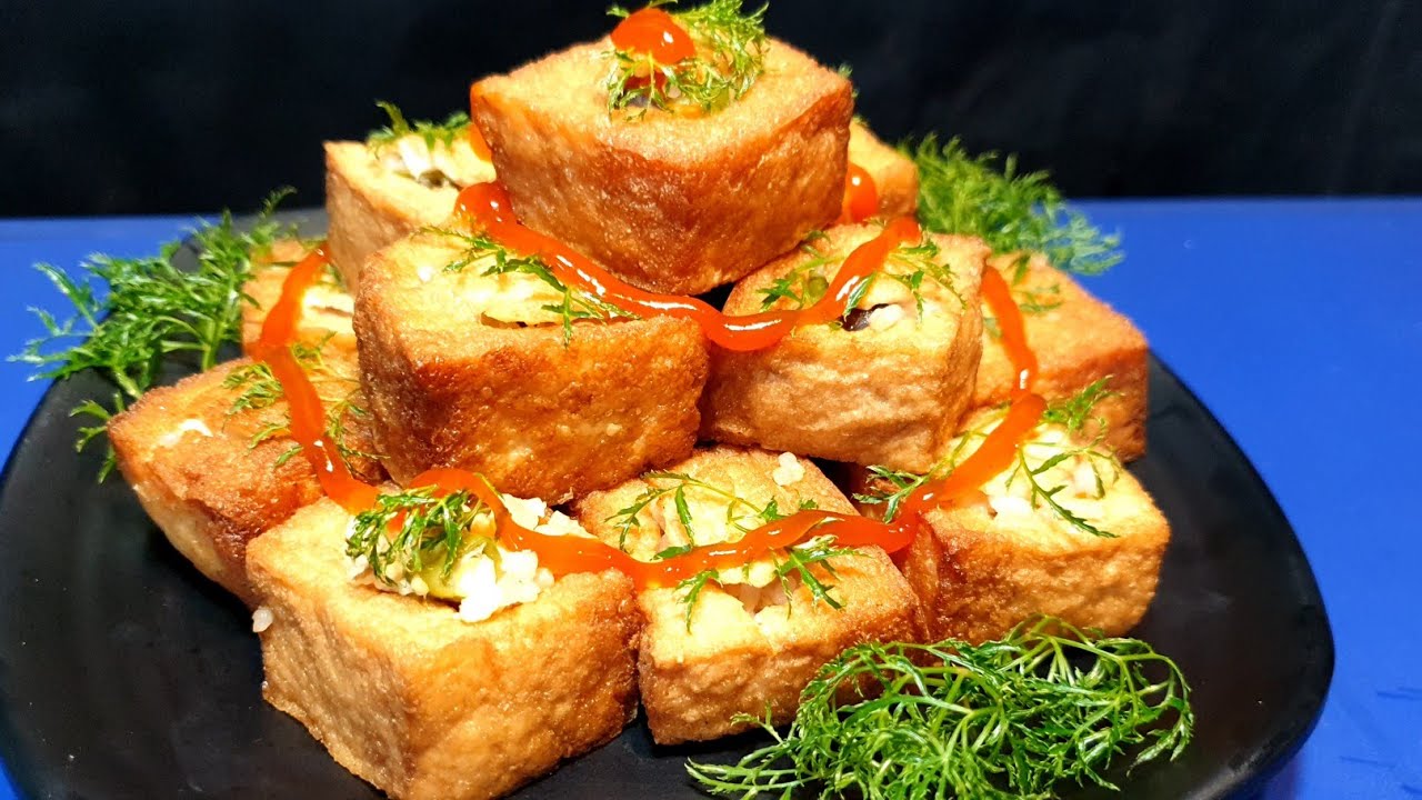 Món chay - ĐẬU HỦ NHỒI CƠM TRỘN món chay ngon dễ làm - Thanh cooking ...