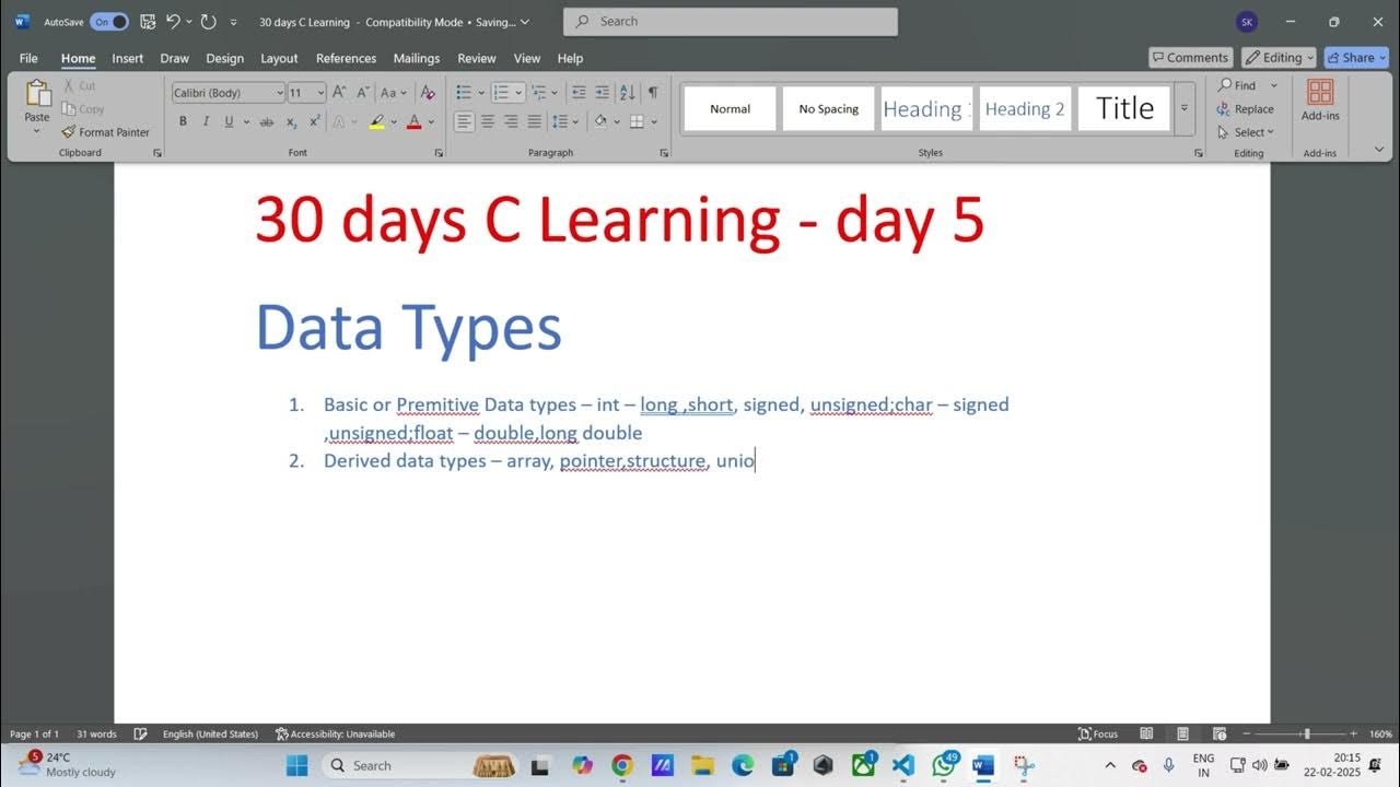 Data Types In C Language || Day 5 of 30 Days C Learning || Code With Singerji || Shubham ...