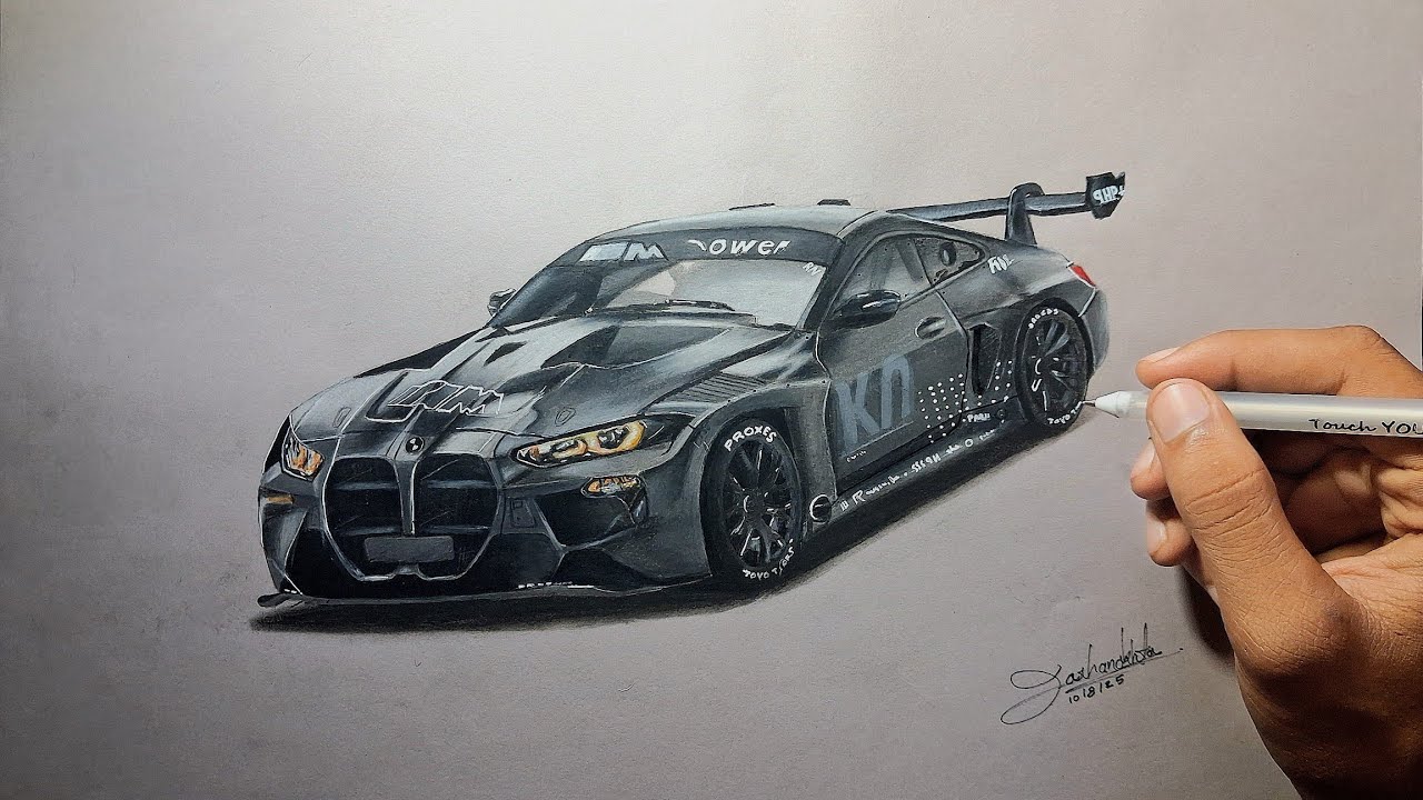 Draw BMW M4 GT3 🔥 | realistic drawing | 3D drawing - YouTube
