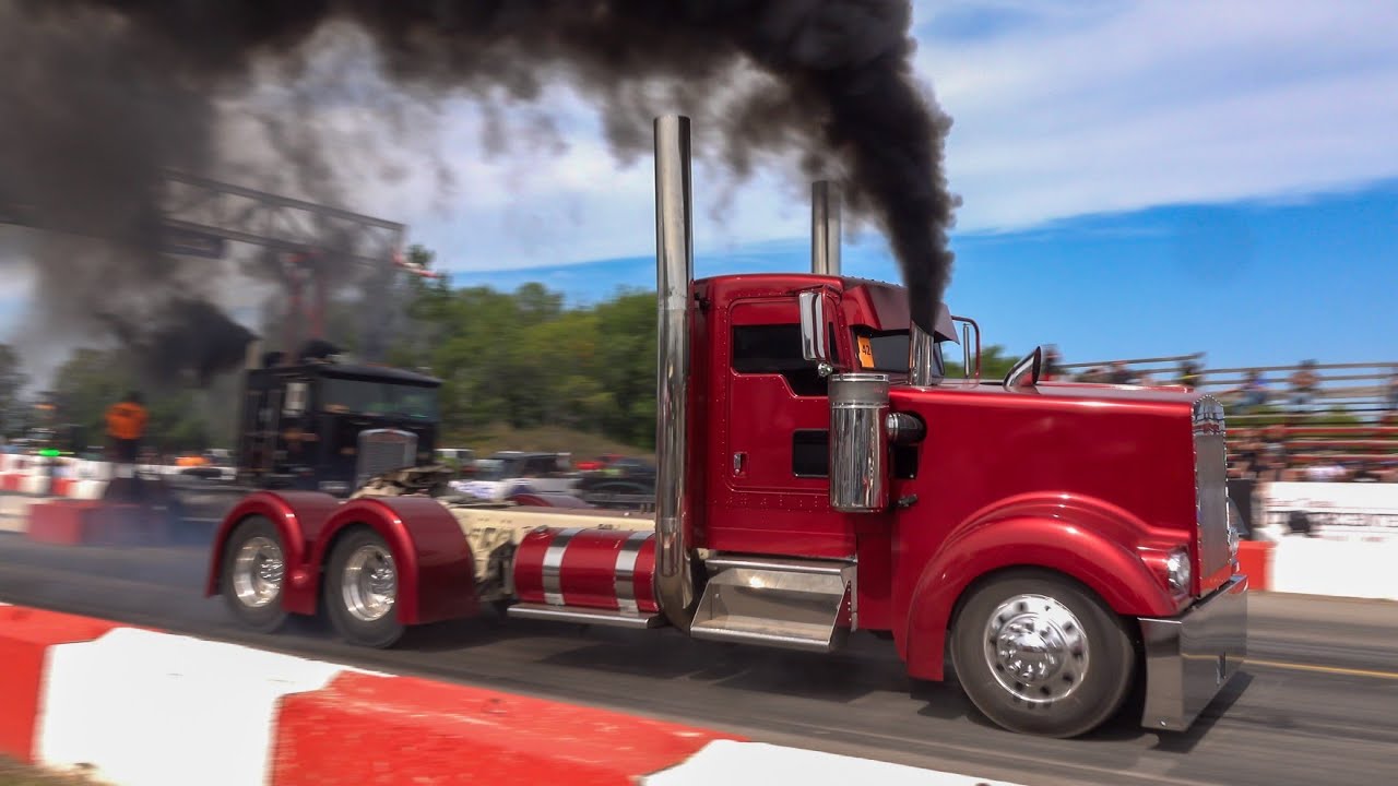 Insane Bobtail Semi Drag Racing action at the 2023 Over The Top Diesel ...