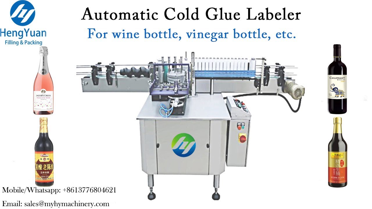 Automatic Glass Bottle Glue Paper Labeling Machine, Round Wine Bottle ...