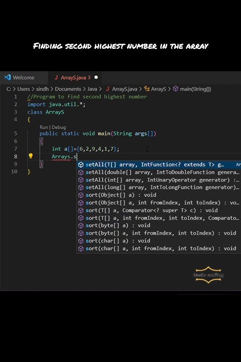 Program To Find Second Highest Number In The Array Arrays In Java Java Basic Programs Youtube