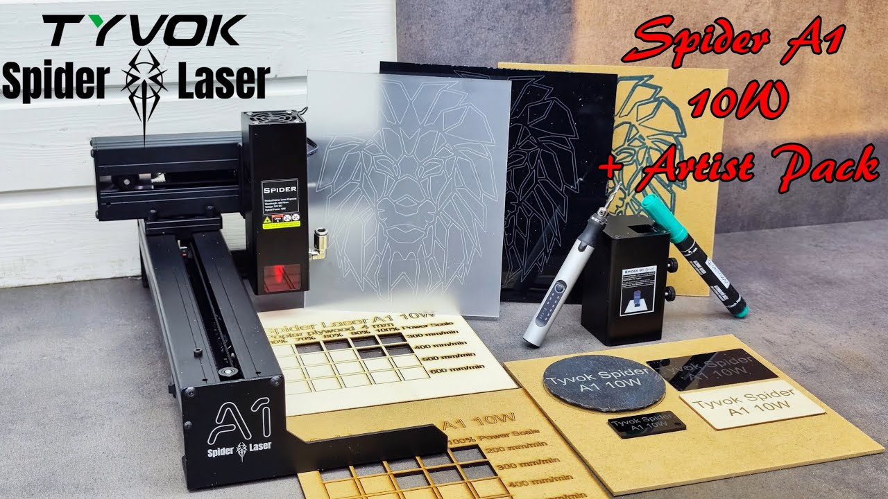 Compact and Foldable Tyvok Spider A1 Laser engraver with 10W Laser Head and Line Drawing module ...