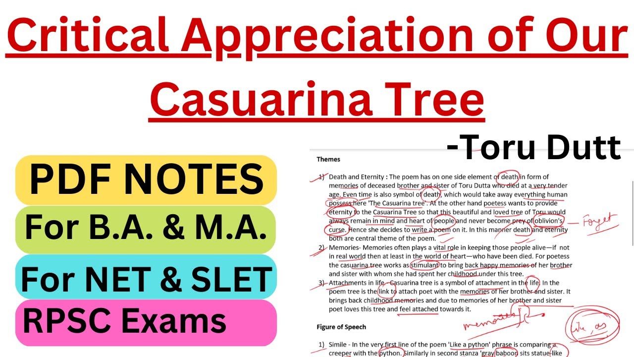 Critical Appreciation of Our Casuarina Tree || Toru Dutt || PDF Notes ...