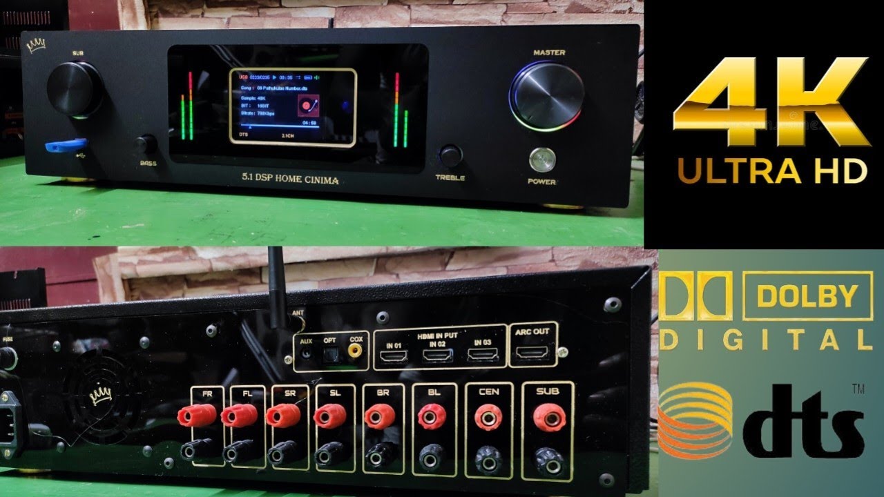 4K HD Av Receiver / Colour Disply Dsp Amp / Duel vu meter/5.1 Surround ...