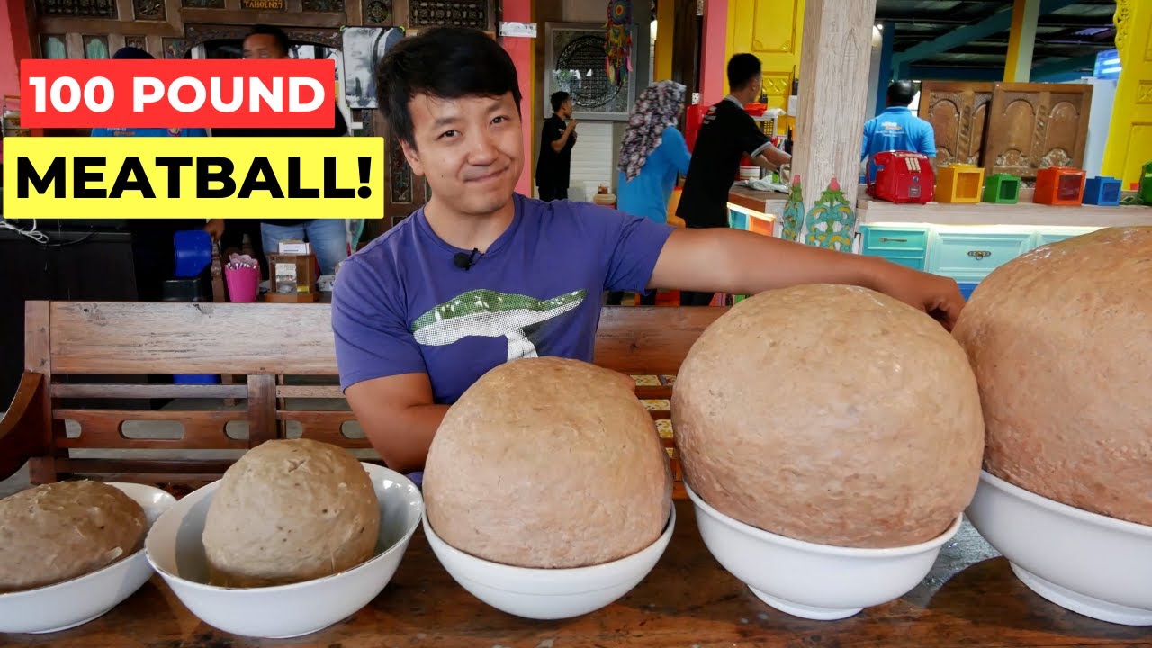 100 POUND (45 kg) STUFFED Meatball FOOD CHALLENGE in Indonesia | 100 ...