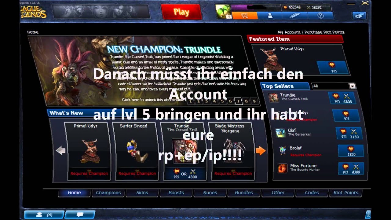 LoL Rp+Ep Hack funktioniert zu 100%!!! - YouTube