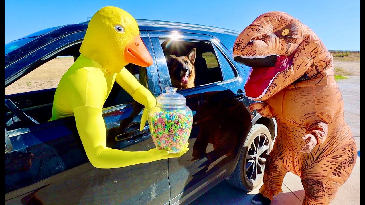 Rubber Ducky Saves Puppy from T-rex with Car Ride Chase! - YouTube