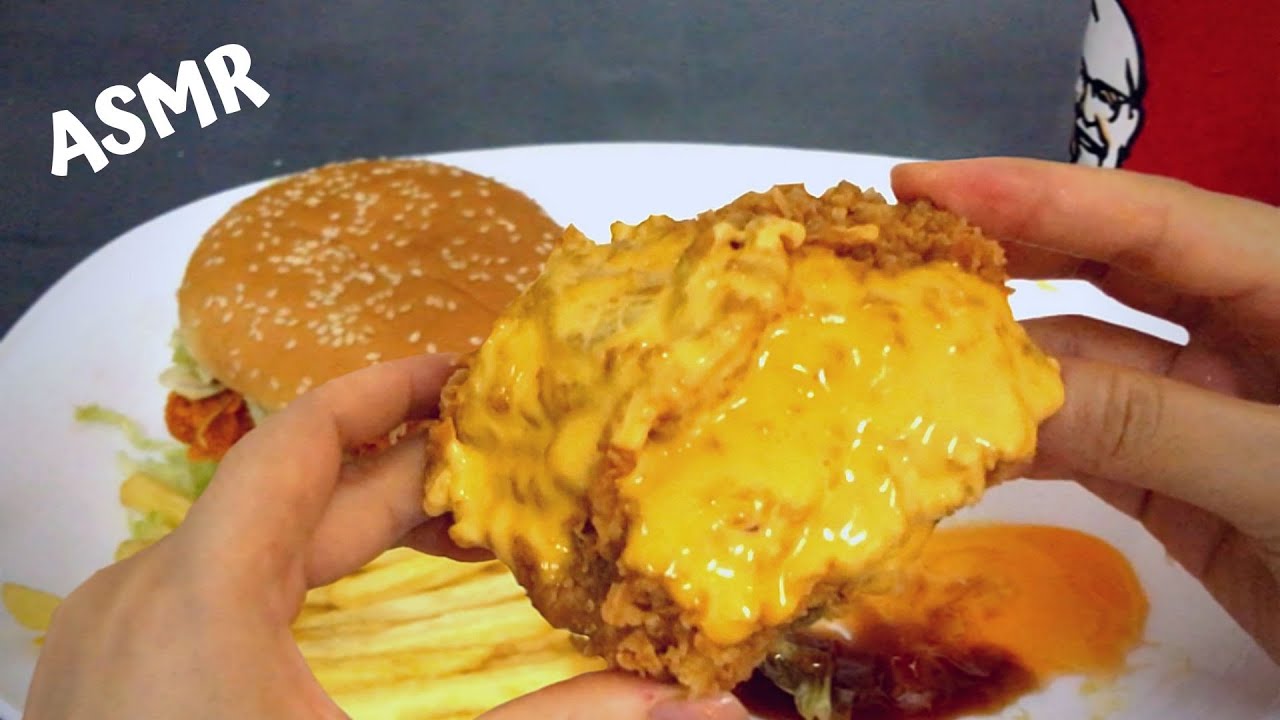 Asmr Kfc Fried Chicken Cheese Sauce Crunchy Eating Sounds No