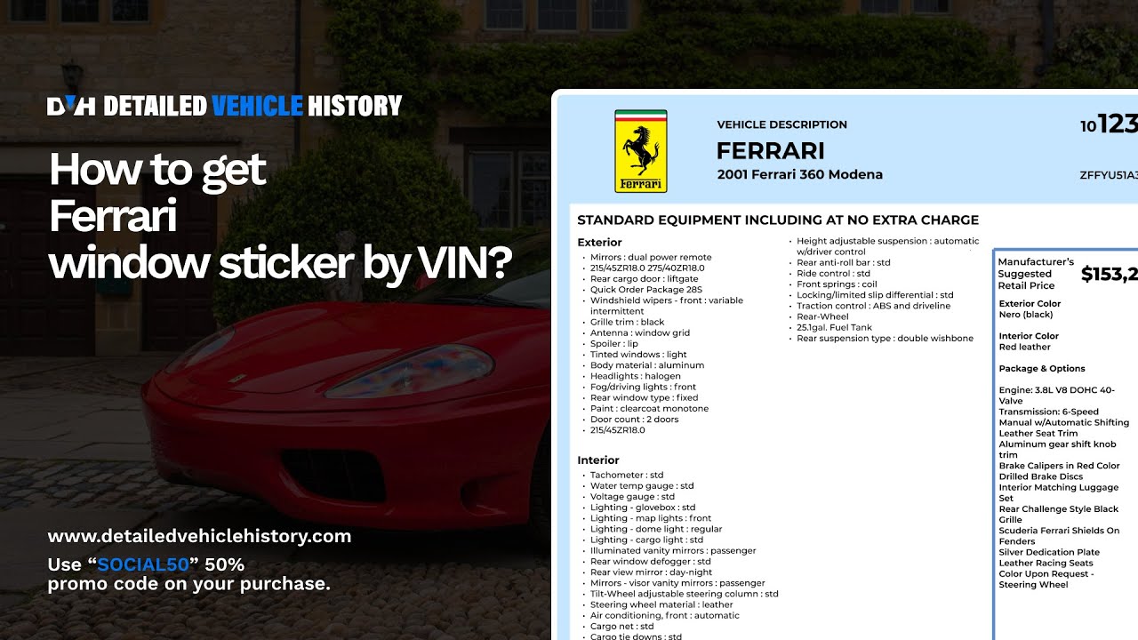 HOW TO GET YOUR FERRARI WINDOW STICKER BY VIN? | Ferrari MSRP, Features ...