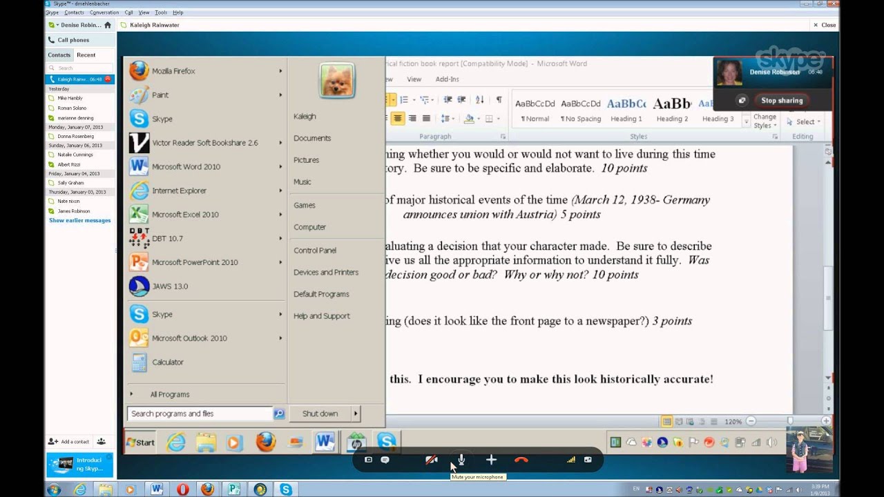Virtual Instruction through Skype Sharing and texting - YouTube