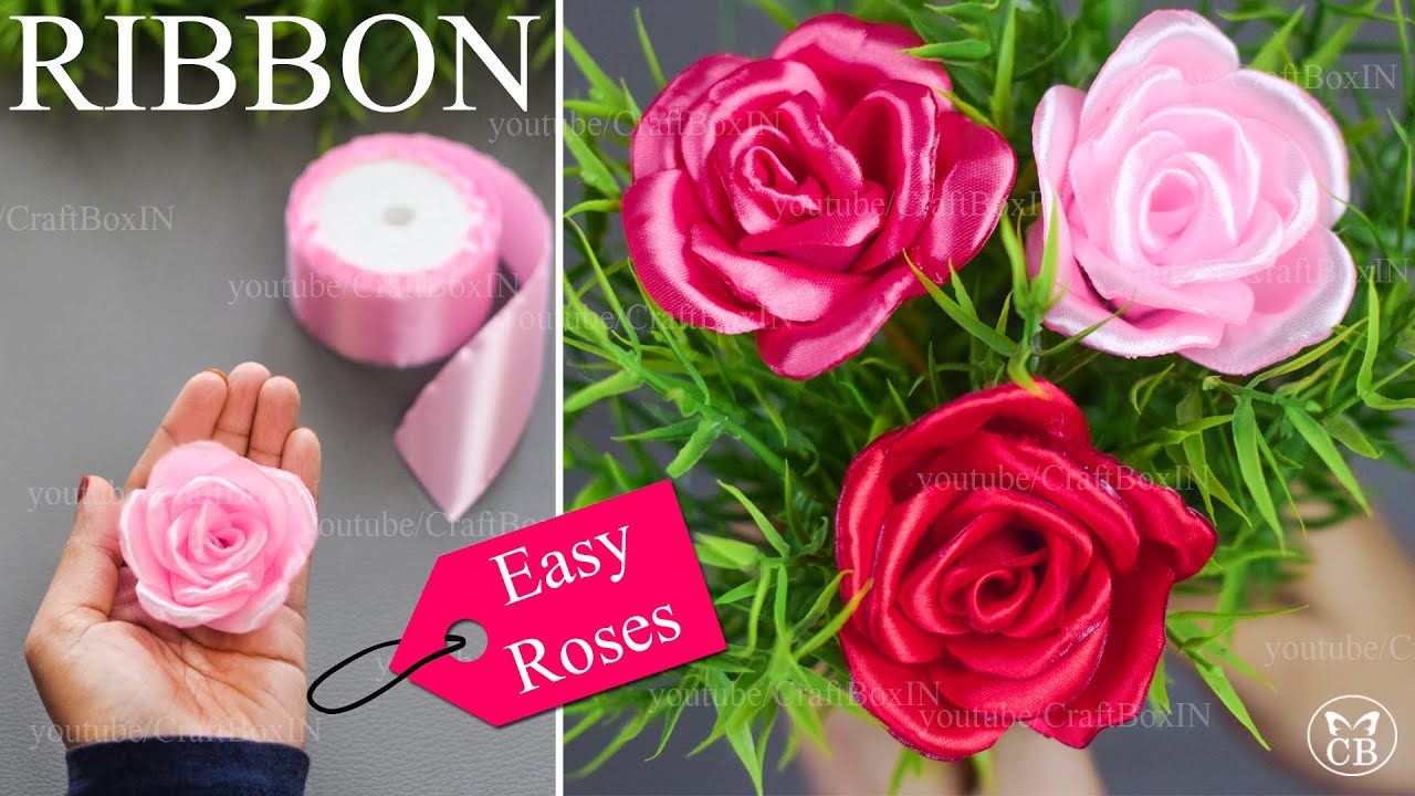 DIY Satin Ribbon Rose flowers | How to make ribbon rose | Ribbon ...