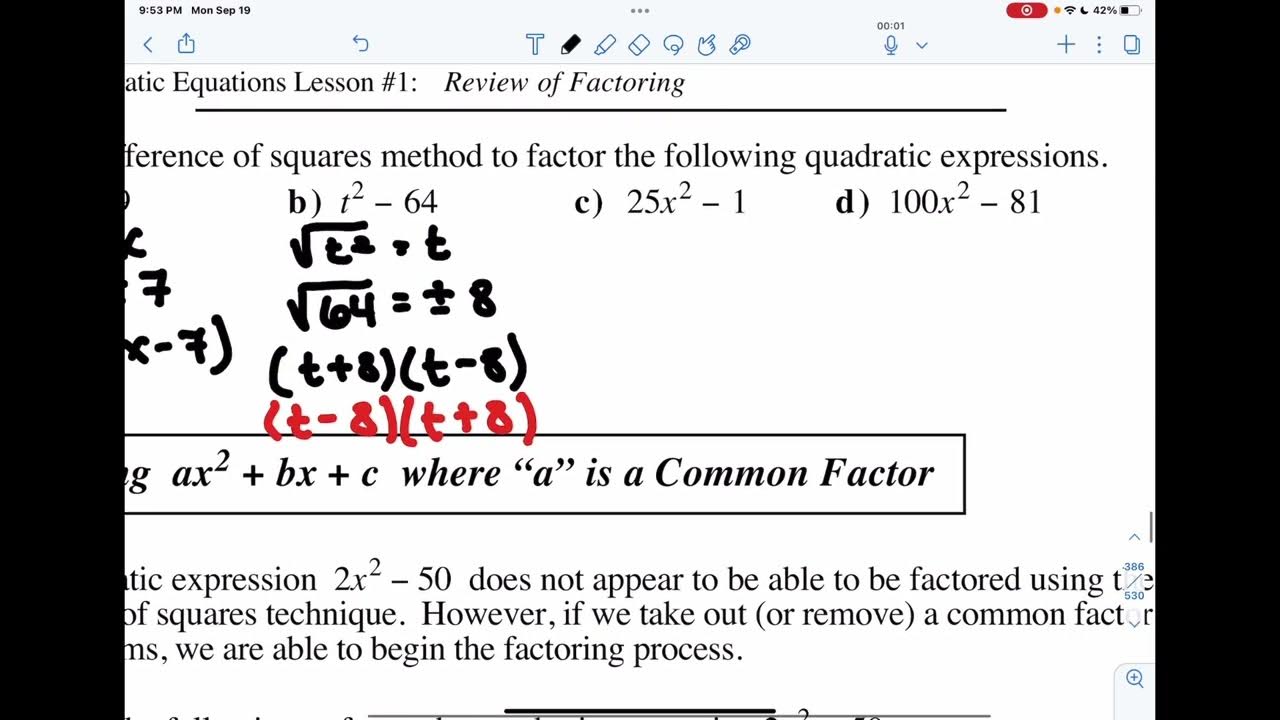 Math 20-2 Quadratic Equations L1: Review of Factoring - YouTube