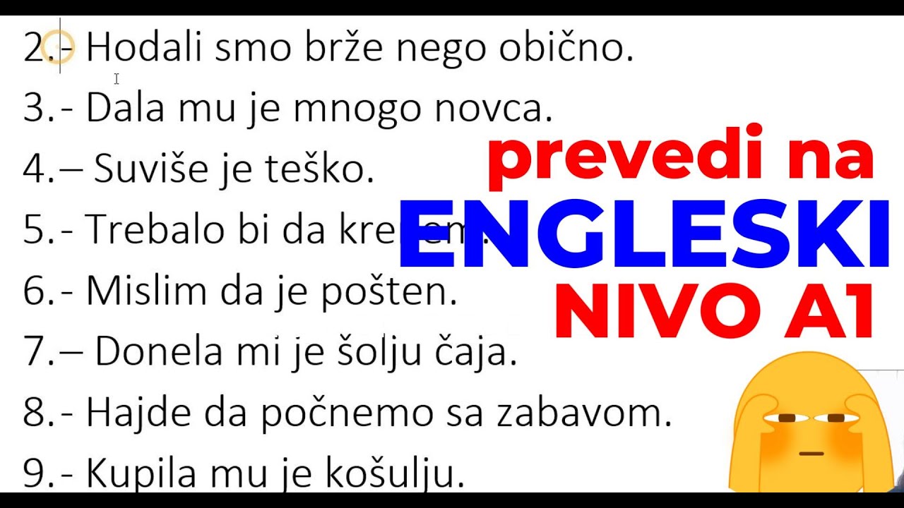 ENGLESKI A1 - PREVODIMA NA ENGLESKI LAKE REČENICE KOJE SE KORISTE U ...
