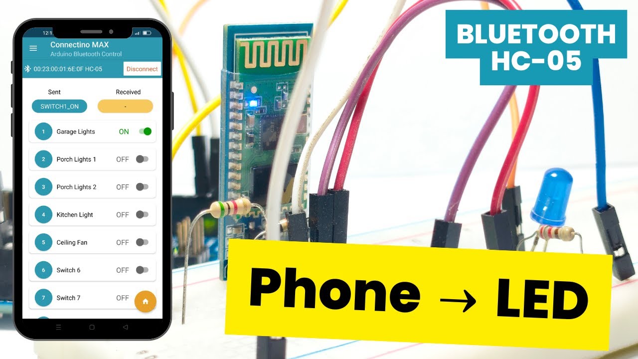 How To Control An Led With Your Phone Using Arduino And Hc 05 Bluetooth Module Youtube