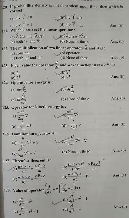 Bsc 3rd year quantum mechanics important mcq questions - YouTube