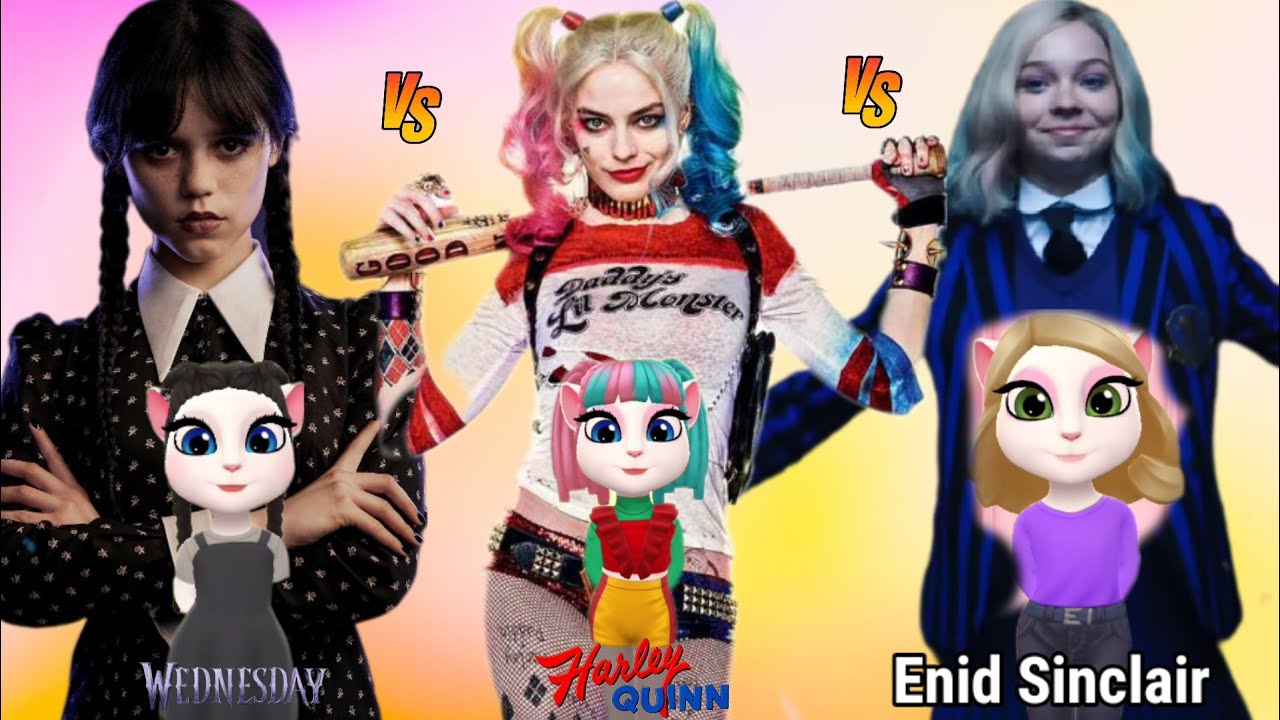 Wednesday Vs Harley Quinn Vs Enid Sinclair💕||My Talking Angela 2 ...