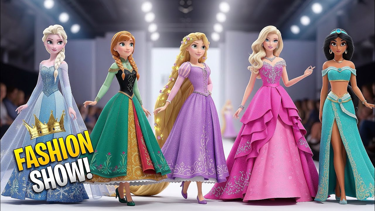 Disney Princesses Fashion Show ft. Barbie 🎀 Magical Fairytale Runway ...