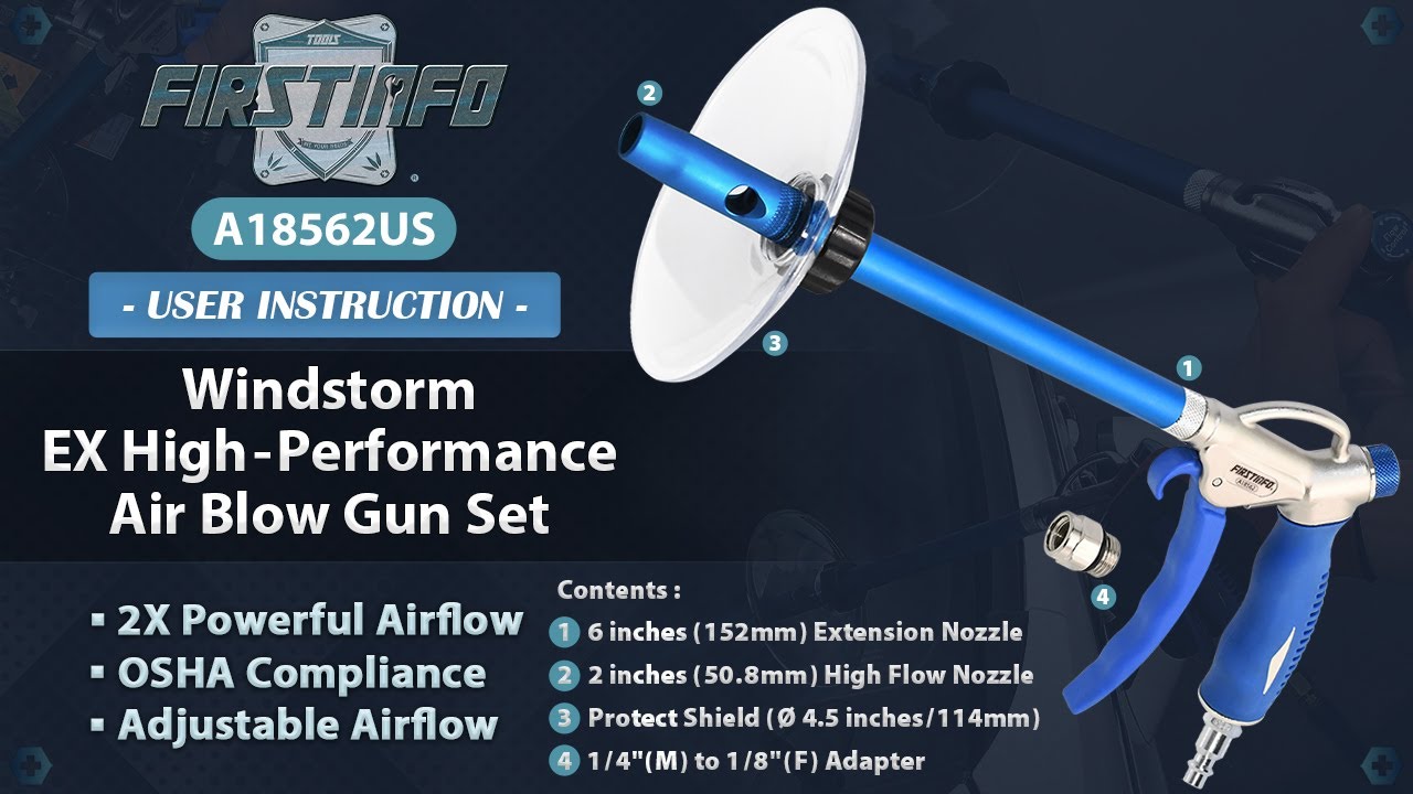 FIRSTINFO A18562 Windstorm EX Air Blow Gun with Adjustable Flow, High ...