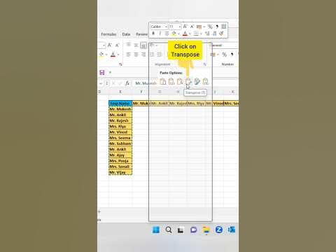 Secret Tricks|How to Convert Column Data to Row in excel|Transpose Data Formula#shorts #viral # ...
