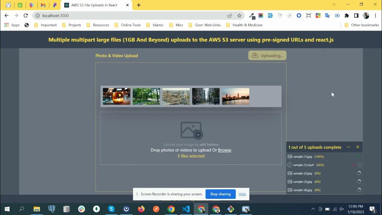 Multiple Multipart Large Files Are Uploads To The Aws S3 Server Using Pre Signed Urls And React