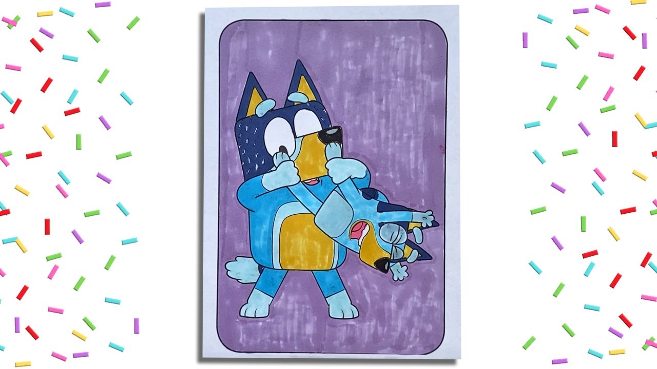 Coloring Disney Bluey and Bandit Playing Coloring Page with Markers ...