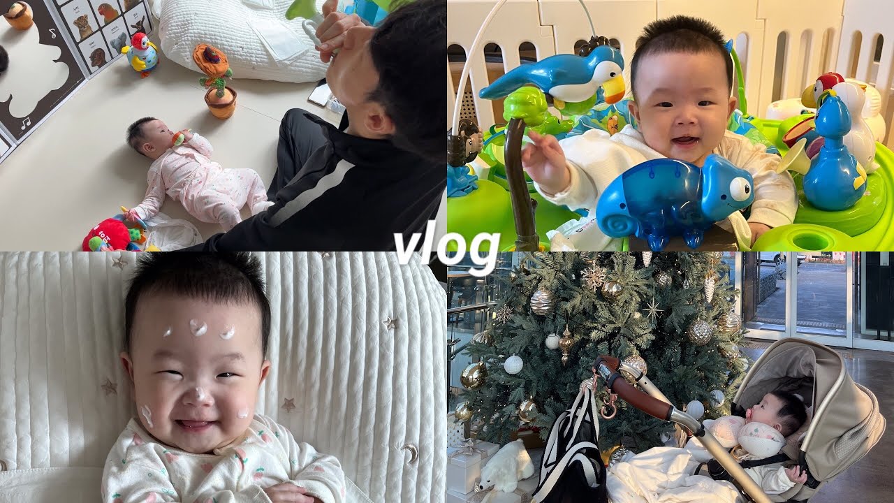 Eng Sub 육아 Vlog 5개월 아기 이유식 준비 아기랑 같이 식당가기 아빠랑 딸랑이 공연 쏘서타기 근황
