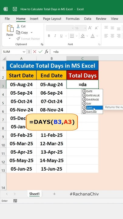 How to Use the DAYS Function in Excel #shorts #excel #excelbasic - YouTube