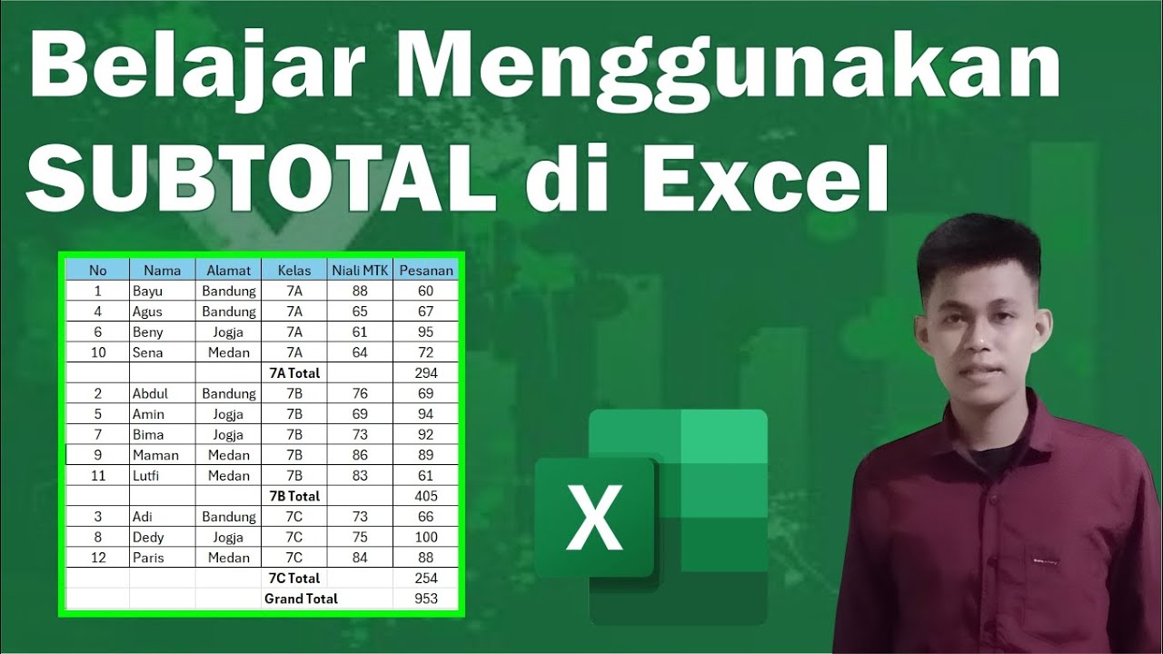 Belajar Menggunakan Subtotal Pada Microsoft Excel - YouTube