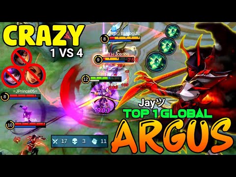 Crazy 1 VS 4!! Fearless Demon Argus - Top 1 Global Argus Jayツ - Mobile ...