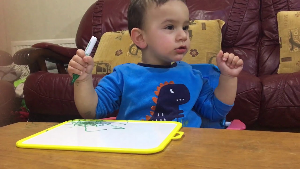 1year and 4 months old baby drawing on a whiteboard with the song baby ...