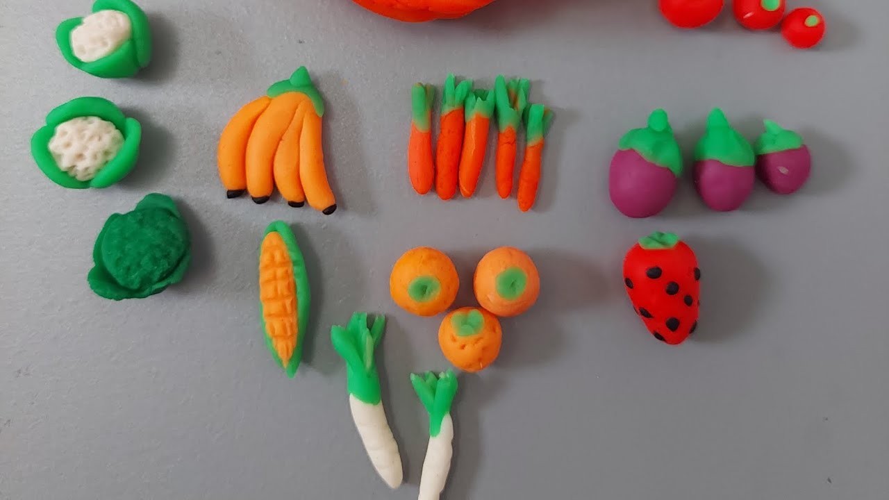 Making Vegetables, Fruits, Basket using clay for Kids|| DIY Clay ...