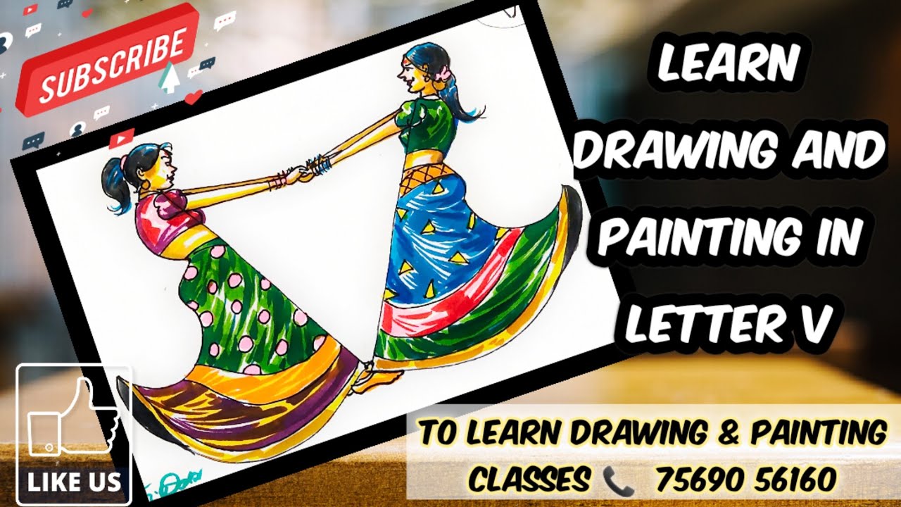 learn drawing and painting in letter V || how to draw girls in V letter ...