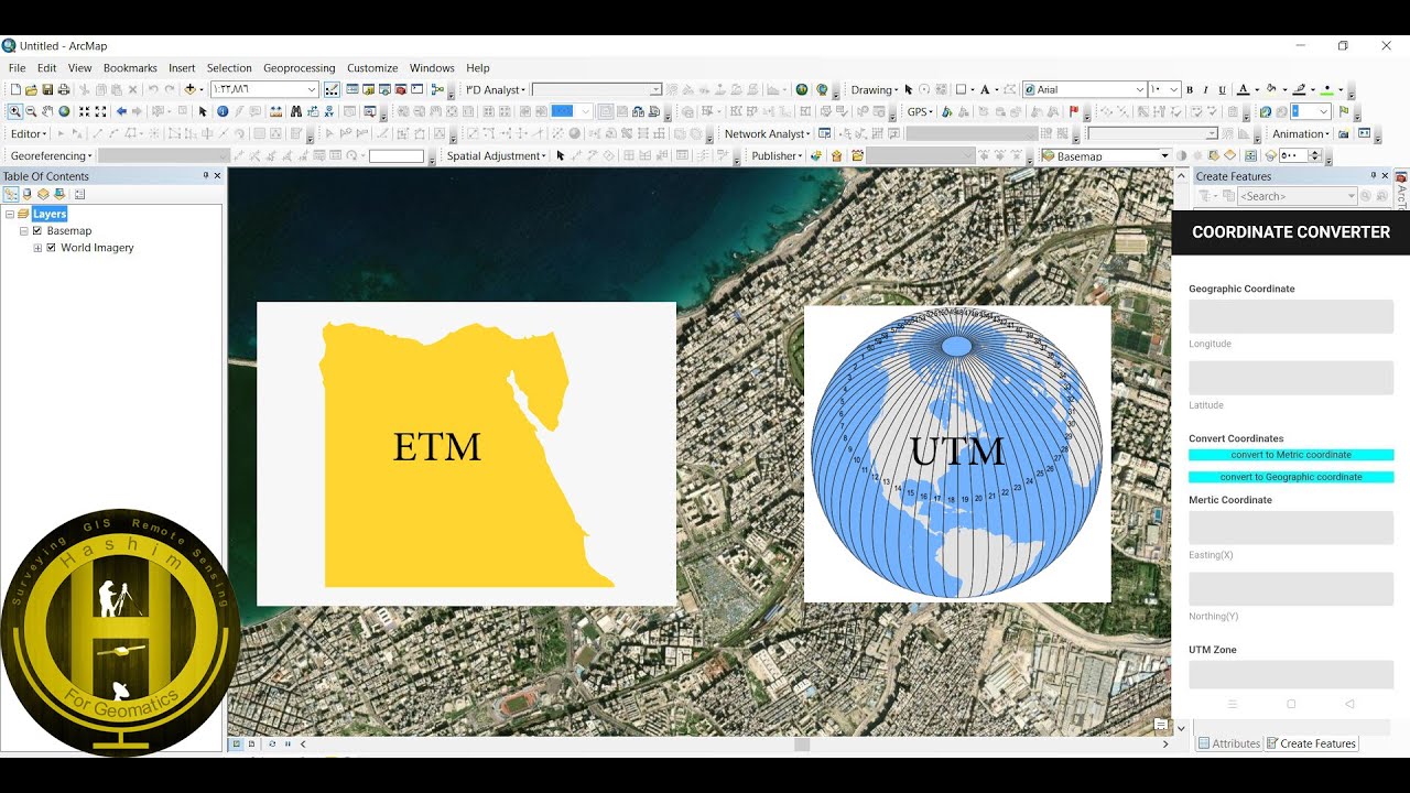 التحويل من نظام الاحداثيات المصرية ETM الى نظام UTM باستخدام ArcMap ...