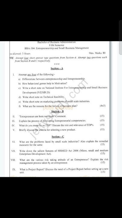 BBA Punjab University sem 5 Entrepreneurship and small business ...