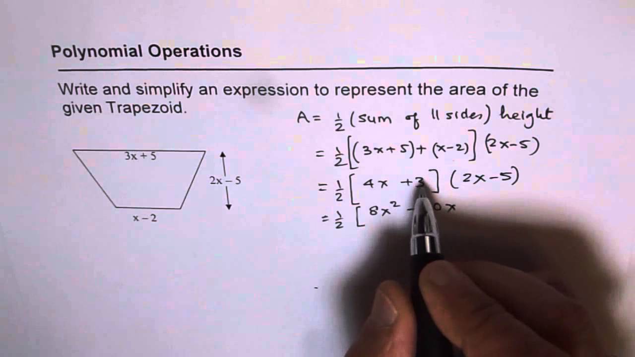 21 Area of Trapezoid Polynomial Expression - YouTube