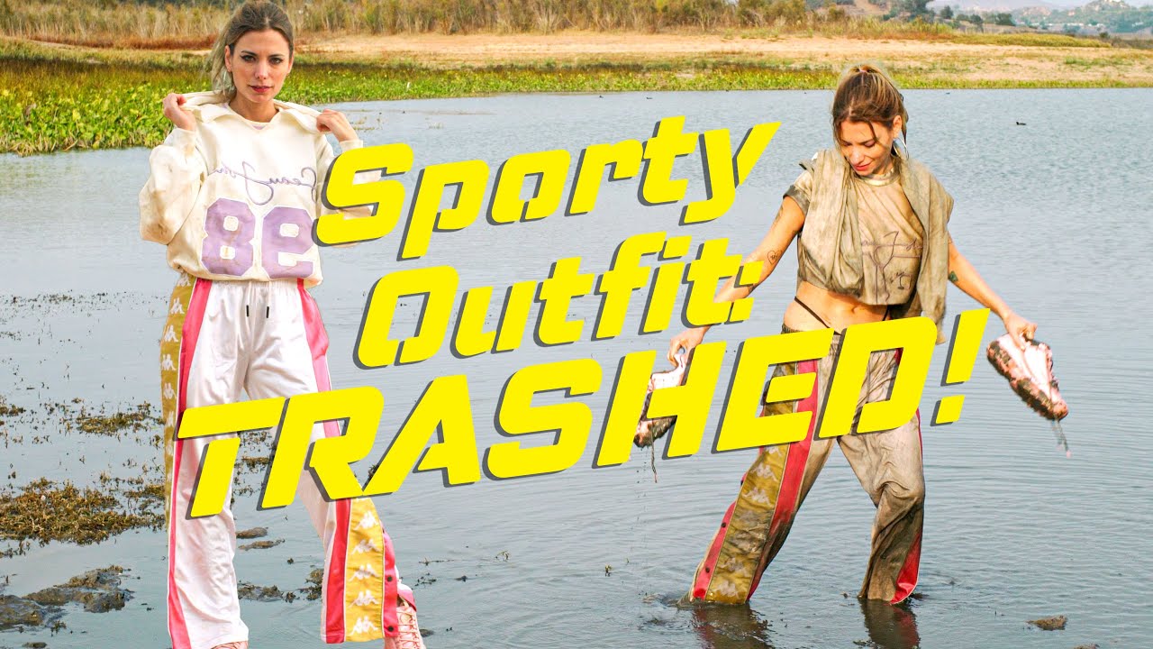 MUDDY WETLOOK GIRL Destorys Kappa Track Pants, Hoodie and FILA Sneaker ...