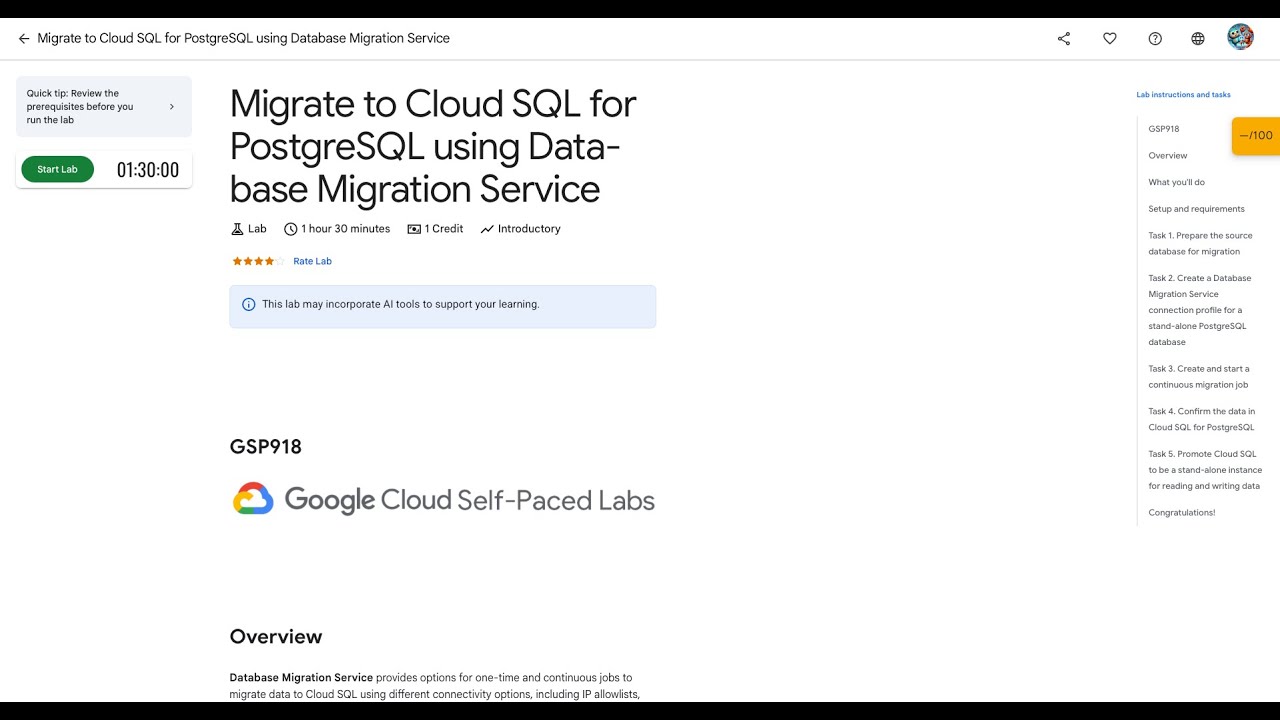 Qwiklabs | Migrate to Cloud SQL for PostgreSQL using Database Migration Service [GSP918] - YouTube