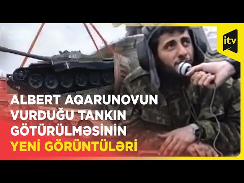 Erməni işğalçılarının vaxtilə Şuşanın girişində quraşdırdıqları tankın sökülməsinin yeni görüntüləri