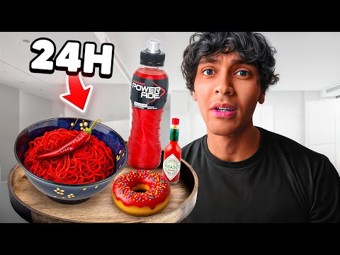 Ich esse 24 Stunden nur ROTES ESSEN 😳🌶️ | Yow Mohi