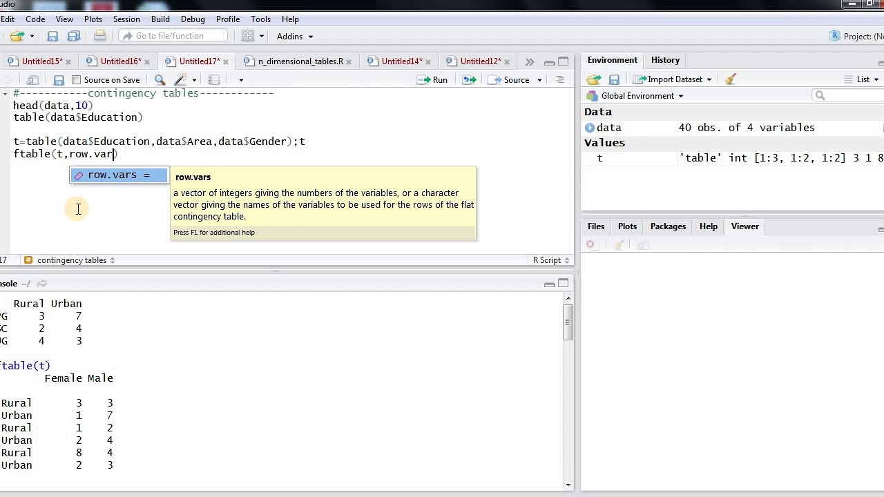 3R. Contingency Tables, n dimensional tables in R - YouTube