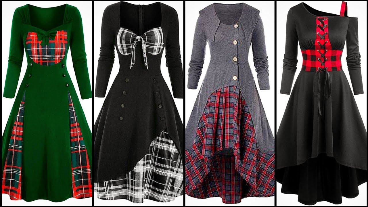 New Summer Check/Plaid High/Low Mock Button Fit & Flare Gothic Dresses ...