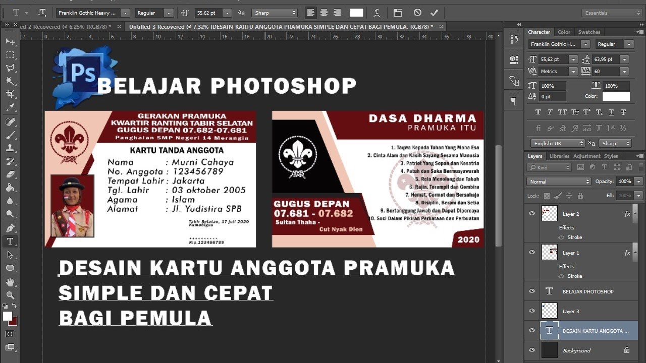 Tutorial desain id card kartu tanda anggota pramuka part 2 - YouTube