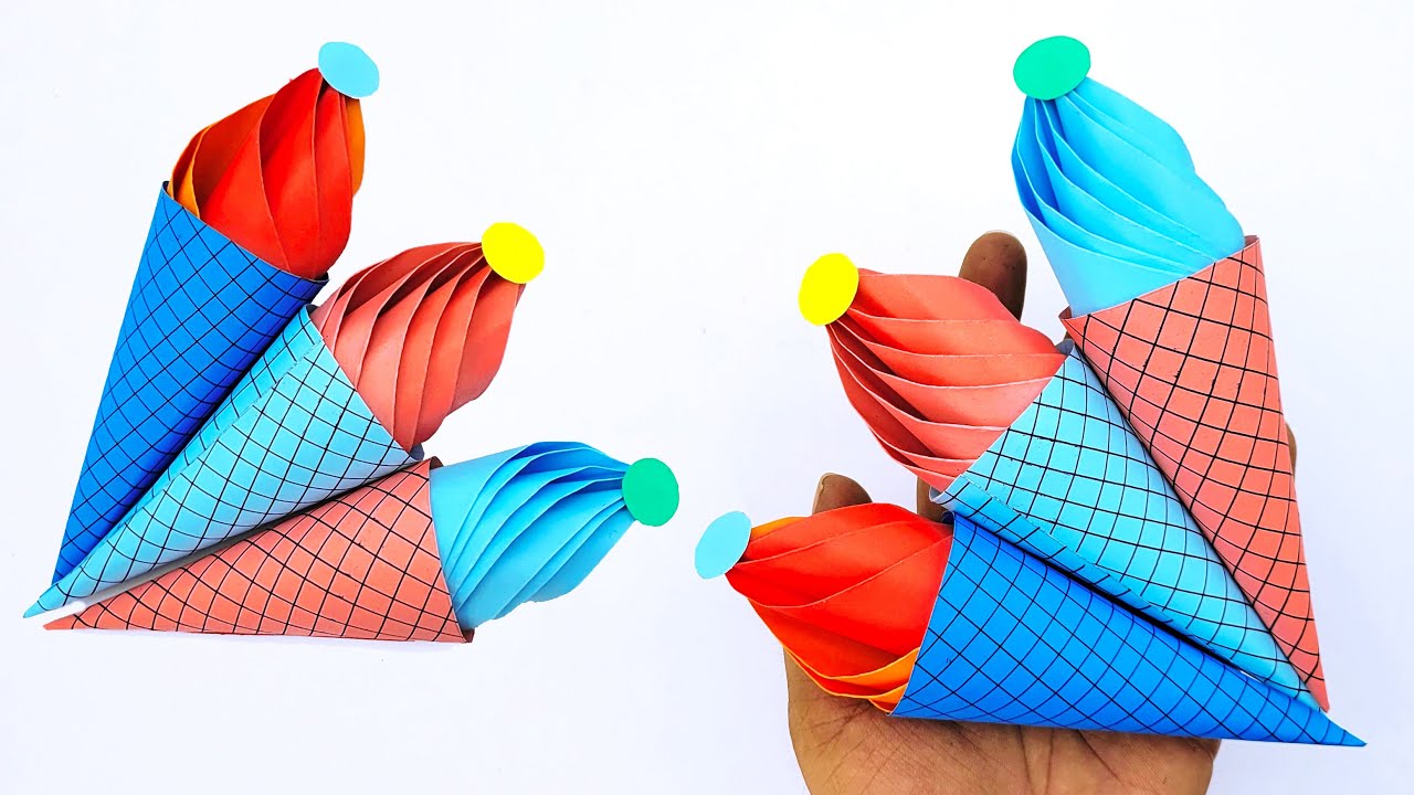Origami Ice Cream Cone Tutorial | How to make paper ice cream cone ...