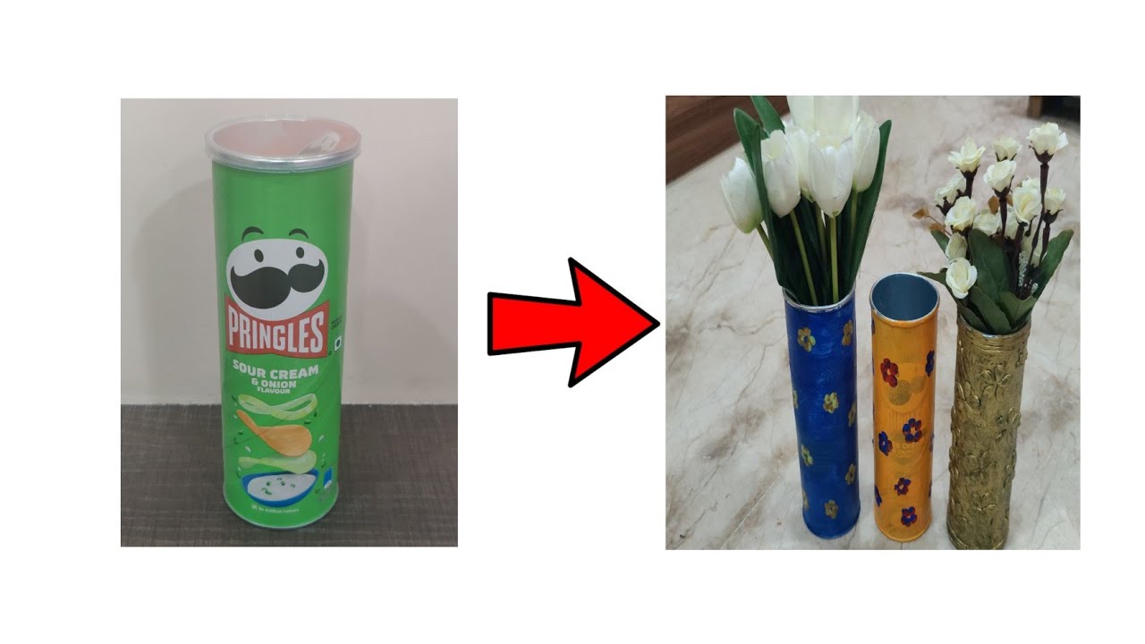 Painting on Pringle box | Turning Pringle box into a flower vase ...