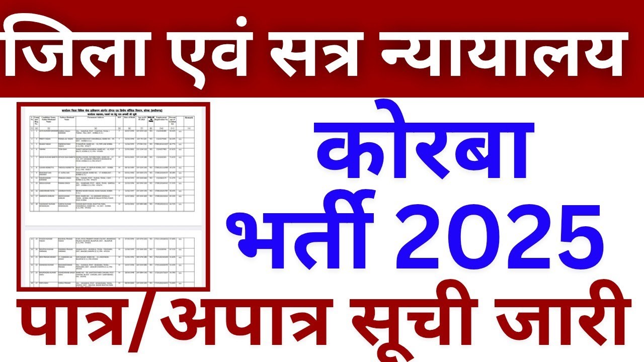 कोरबा न्यायालय भर्ती पात्र अपात्र सूची जारी Korba Court Job Patra ...