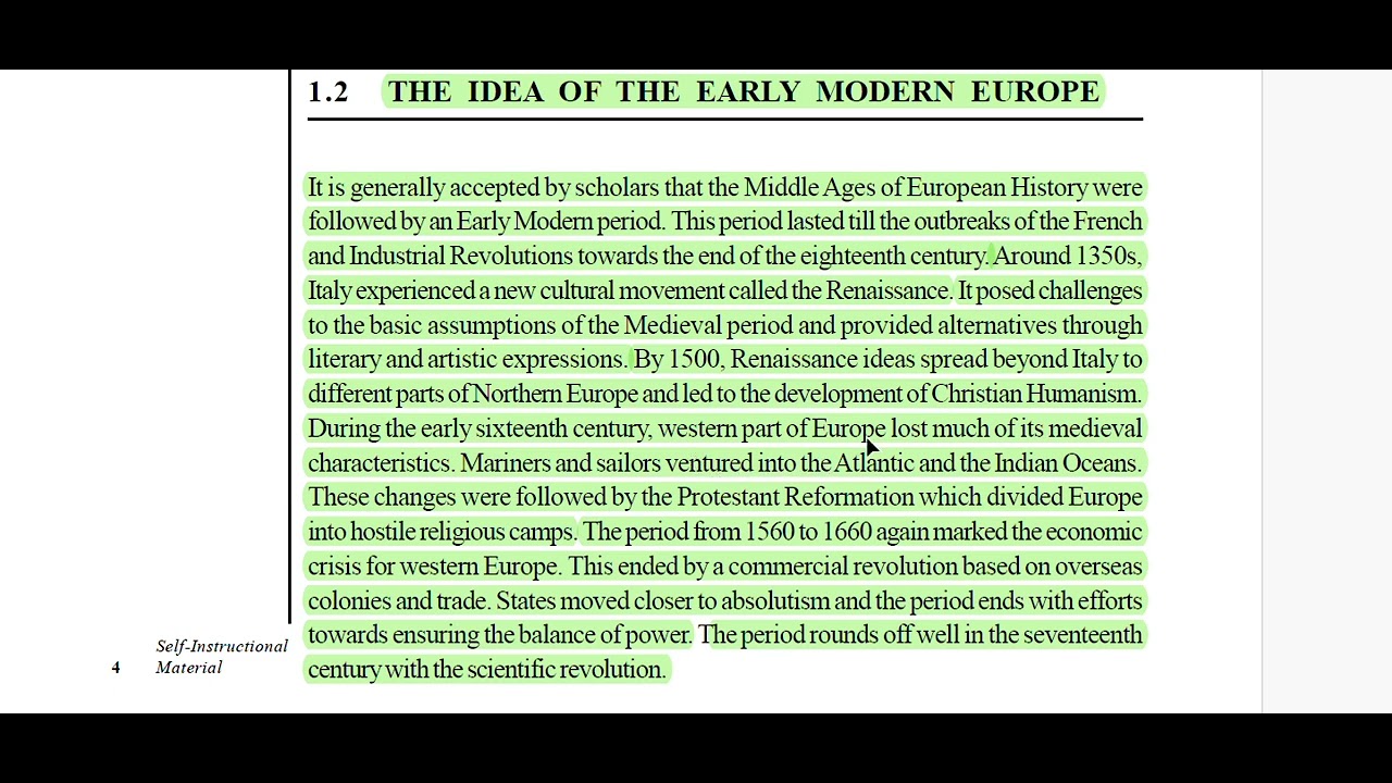 Unit 1 EARLY MODERN EUROPE: KEYCONCEPTS AND HISTORICAL BACKGROUND - YouTube
