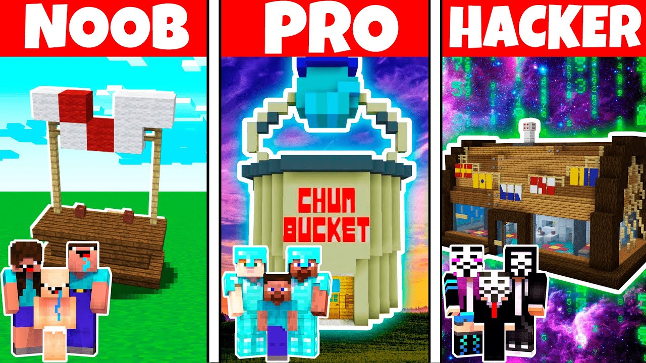 Minecraft SPONGEBOB RESTAURANT BUILD CHALLENGE: NOOB vs PRO vs HACKER ...